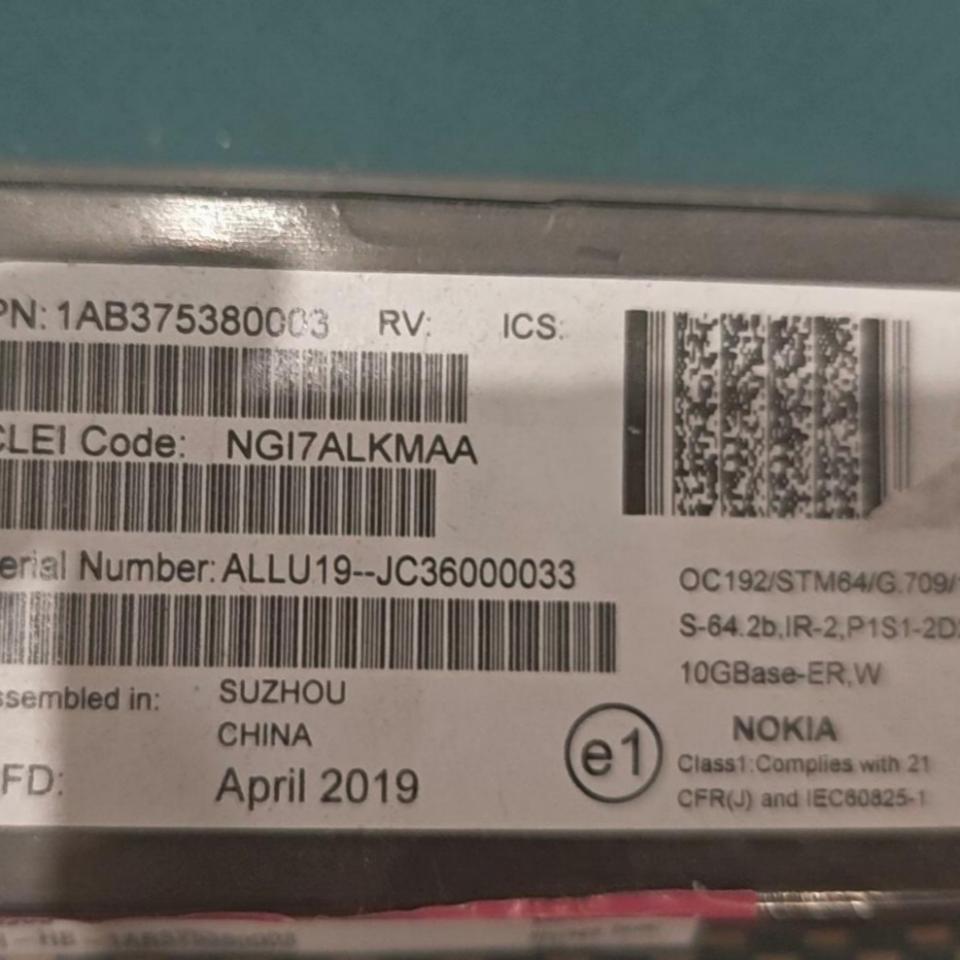 Alcatel-Lucent Nokia-1AB375380003-NGI7ALKMAA-10GBase-ER EW XFP 10Gb ...